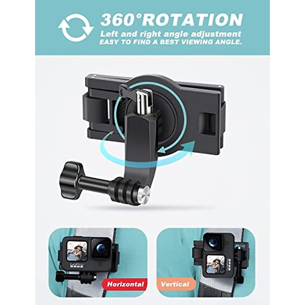 Professional GoPro Mount for Backpack Strap,Adjustable Camera Shoulder Mount Compatible with GoPro Hero 9 8 7 6 5 4 Black, Session, Insta 360 One R, DJI Osmo Action and Most Action Camera