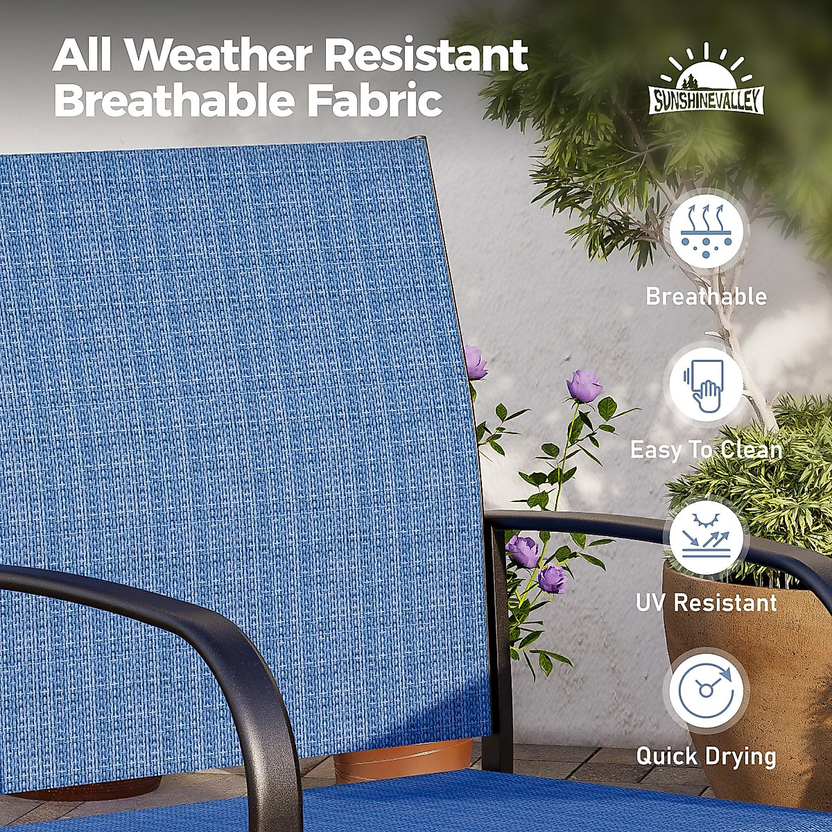 SUNSHINE VALLEY Patio Dining Sets for 6,Outdoor Dining Blue Chairs Rectangular Dining Table with 1.57” Umbrella Hole Wood-Like Table Top for Outdoor Kitchen Lawn Garden,Backyard,Deck.