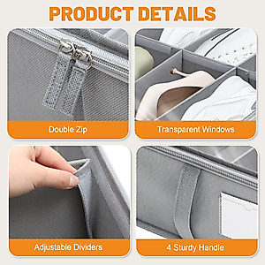 Dntorx 2 Pack Under Bed Shoe Storage Organizer with Adjustable Dividers Can be Assembled at Will Sturdy Underbed Shoe Storage Box Bins Clear Cover Up To 24 Pairs of Shoes