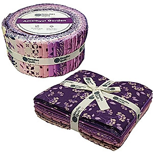 Needles Quilt Studio - Fat Quarter & Jelly Roll Bundle Pack (Amethyst Garden) | Cotton Strips Bundles for Quilting - Jelly Rolls for Quilting Fabrics Quilters & Sewing Precuts Cloth for Quilts
