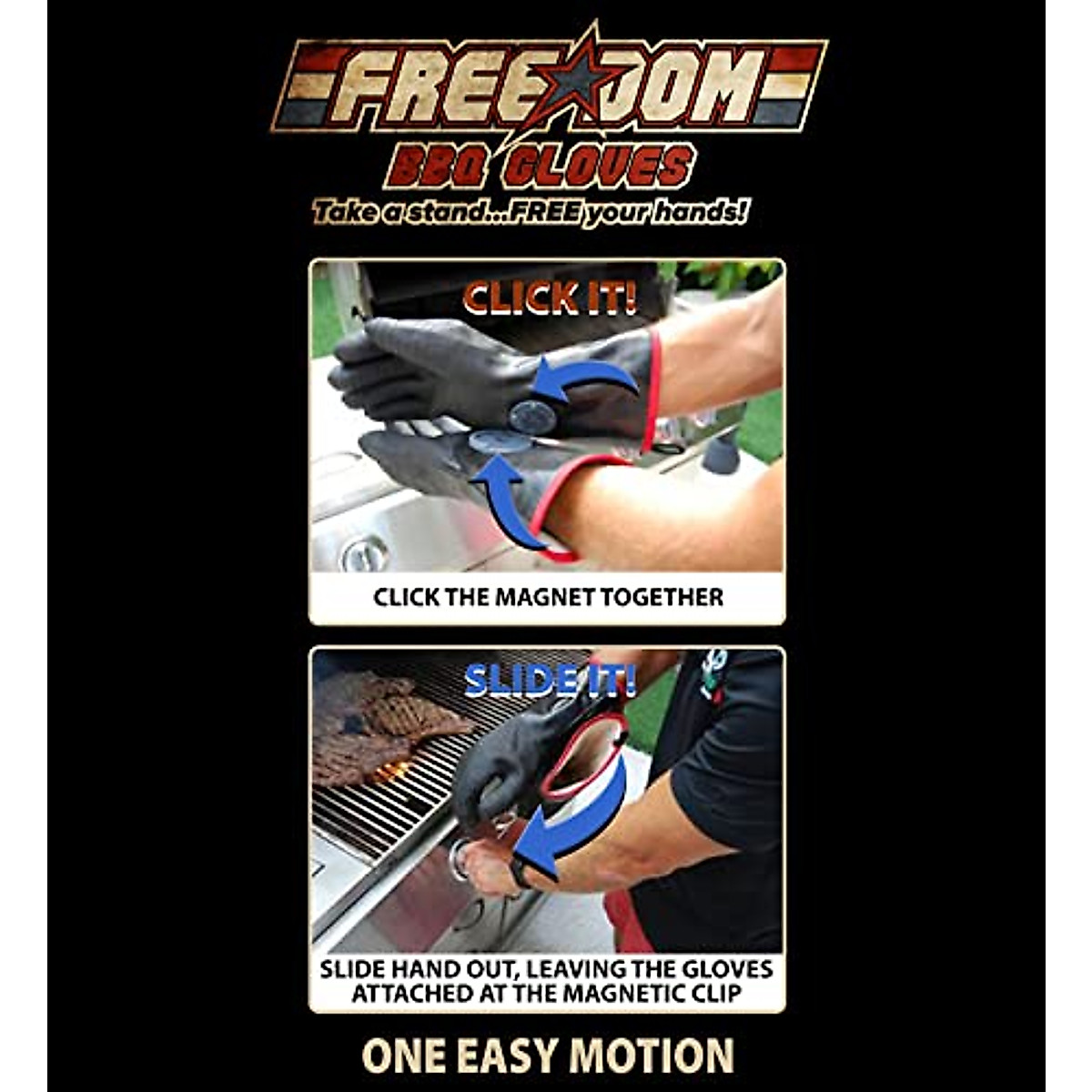 MagneCHEF Freedom BBQ Glove, Heat Resistant 932℉, Easy On & Off Glove for Grill/Smoker/Cooking/Pit/Barbecue/Oven/Fryer, Textured Palm No Slip Grip, Waterproof & Oil Resistant (Black Traditional Fit)