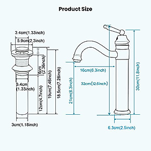 Antique Brass Single Handle Bathroom Sink Faucet Brushed Brass Long Reach Bathroom Faucet Mixer Tap Brushed Brass Pop Up Drain Without Overflow Included Hot and Cold Water