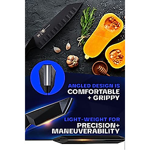 Dalstrong Shadow Black Series Black Titanium Nitride Coated High Carbon 7CR17MOV-X Vacuum Treated Steel Santoku Kitchen Knife, 7 Inches, Sheath Included