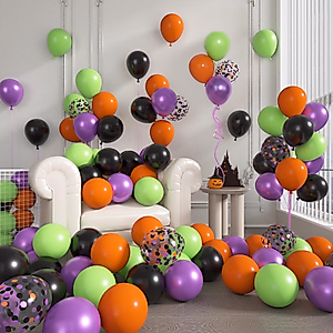 72Pcs Halloween Latex Balloons Kit,12inch Orange Black Purple Green Confetti Balloons Halloween Decorations for kids Halloween Celebration Party Decor