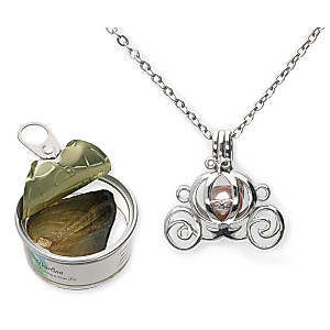 Pearlina Princess carriage Cultured Pearl Oyster Necklace Set Silver-tone Cage w/Stainless Steel Chain,18