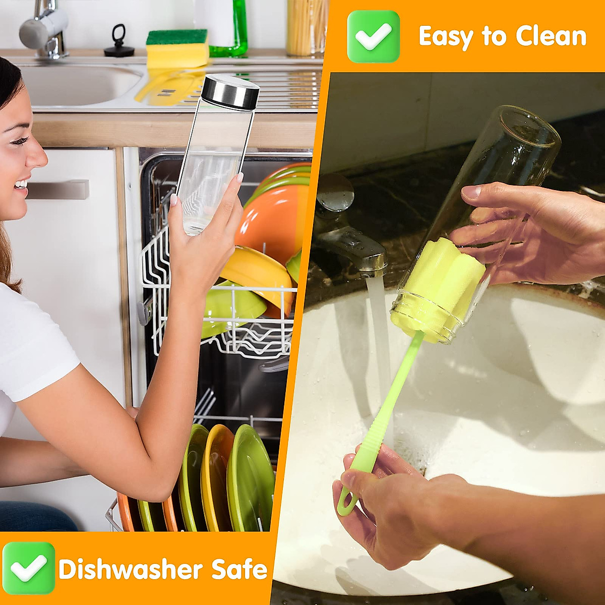 Moretoes 16oz Glass Juice Bottles, 6pcs Glass Bottles with Lids, Glass Water Bottles for Juicing, Glass Shaker Bottle with Stainless Steel Lids for Juices, Drinks, Smoothies