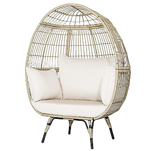 COSTWAY Patio Oversized Rattan Egg Chair Lounge Basket w/ 4 Cushions for Indoor Outdoor