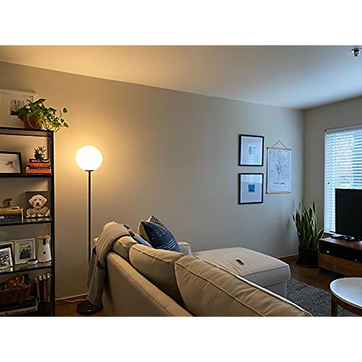 Brightech Luna LED Floor lamp, Modern Lamp for Living Rooms & Offices, Great Living Room Décor, Tall Lamp with Frosted Glass Globe, Mid Century Standing Lamp for Bedroom Reading - Brass/Gold