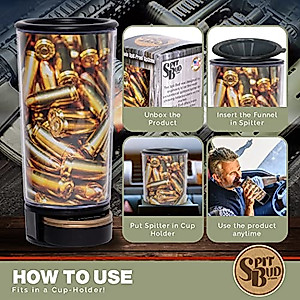 Spit Bud Portable Spittoon Traveler - Fits Cupholder - Virtually Spill Proof - Built in Can Opener and Holder Bullet Shells Design by Spitbud