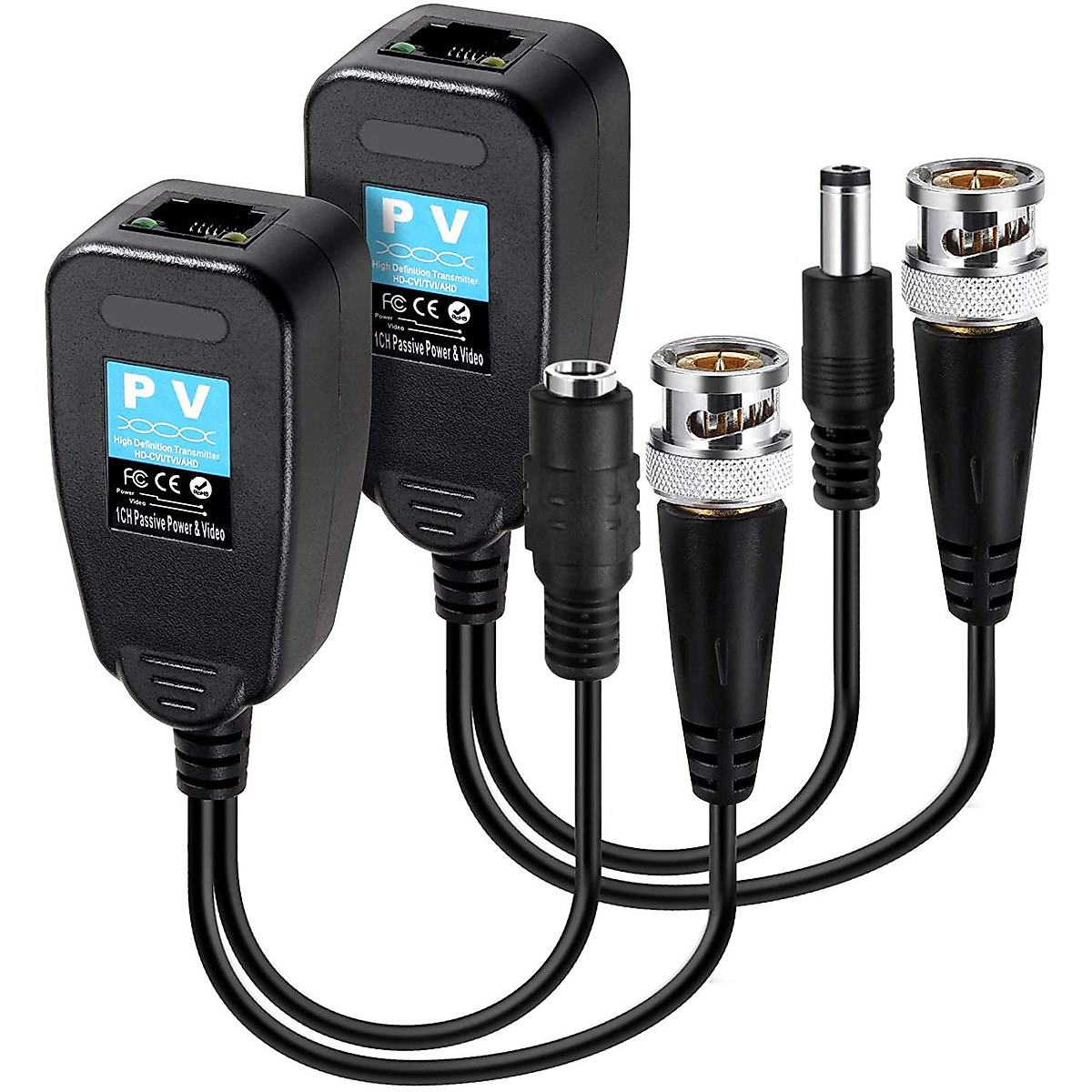 DeguangXin Passive Video Balun 12 Pairs HD-CVI/TVI/AHD Passive Video Balun with Power Connector and RJ45 CAT5 Data Transmitter BNC Twisted Pair