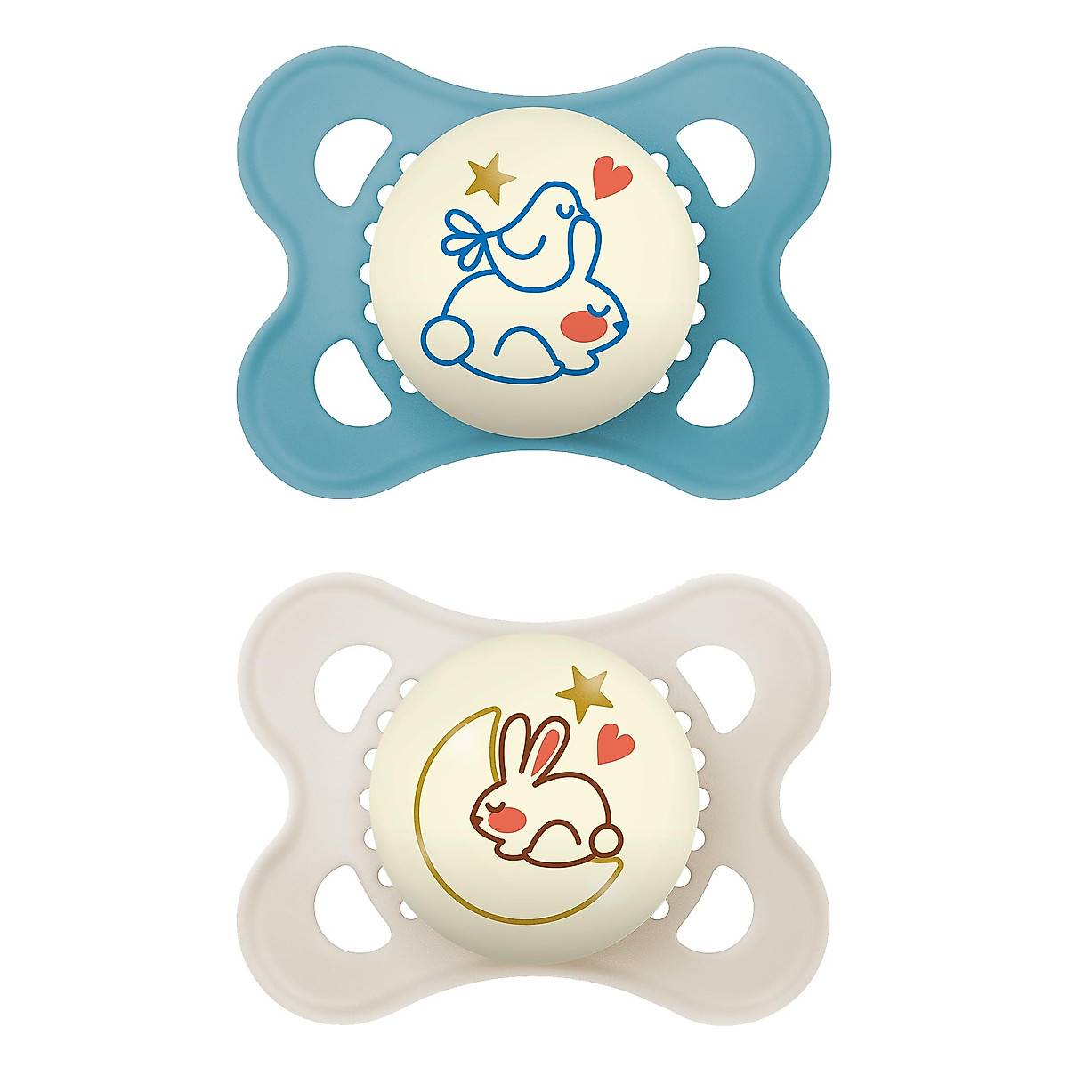 MAM Night Pacifiers 0-6 Months, Best for Breastfed Babies, Glow in the Dark, Baby Boy, 2 Count