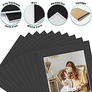 Golden State Art, Acid Free, Pack of 10 Black Pre-Cut 11x14 Picture Mat for 8.5x11 Photo with White Core High Premier Bevel Cut Mattes