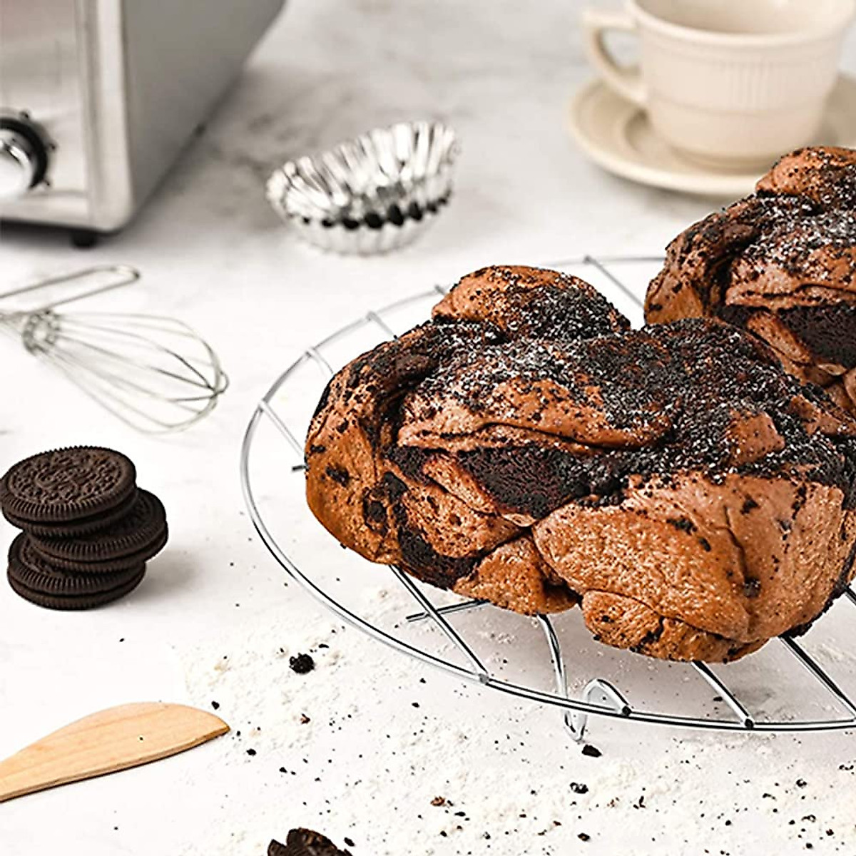 TamBee 8 Inch Cooking Rack Round 304 Stainless Steel Baking and Cooling Steaming Rack w Stand Cookware Fit for Air Fryer Pressure Cooker Canning Set of 2