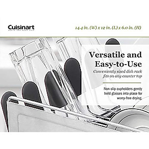 Cuisinart Stainless Steel Dish Drying Rack – Includes Wire Dish Drying Rack, Utensil Caddy, Draining Board, Stemware Holder, and Non-Slip Cup Holders, 14.4” x 12” x 6”- Stainless Steel/Black