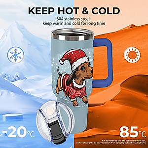 Dachshund Christmas Santa Hat 40 Oz Tumbler Insulated Stainless Steel Water Bottle Travel Mug Car Cup with Handle And Straw