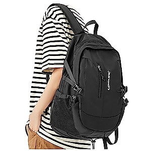 Black School Backpack for Teens Girls Boys, Middle High School Backpacks College Bookbag Laptop Backpacks for Women Men Water-Resistant Daypack Small Lightweight Waterproof Travel Hiking Backpack