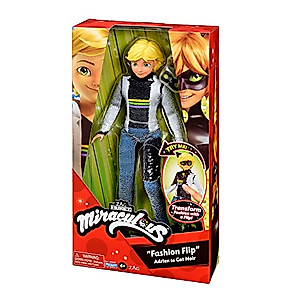 Miraculous Fashion Flip Adrien to Cat Noir 10.5” Action Doll Sequins