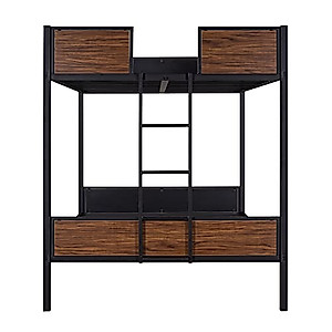 Harper & Bright Designs Metal Bunk Bed Full Over Full, Heavy Duty Full Bunk Bed Frame with Built-in Ladder for Kids Boys Teens Bedroom, Dorm, Easy Assembly with Enhanced Guardrail, Black+MDF