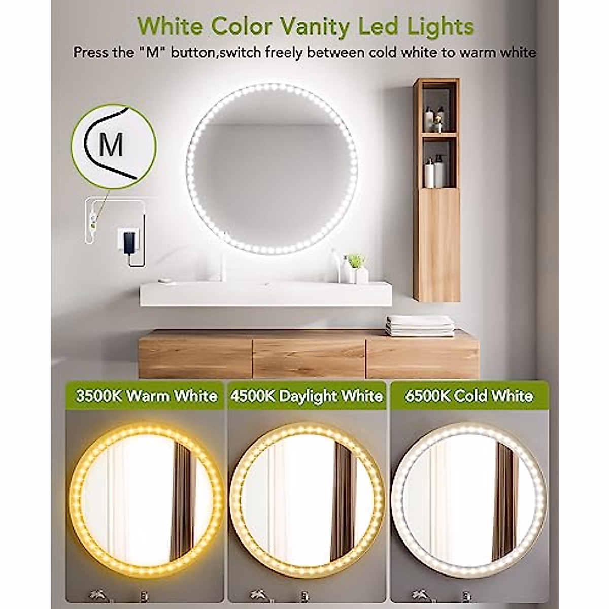 13ft Bendable Vanity Lights for Mirror, LED Makeup Light Strip With Dimmer and Power Supply, Ultra Bright White for Desk & Bathroom, Mirror Not Included