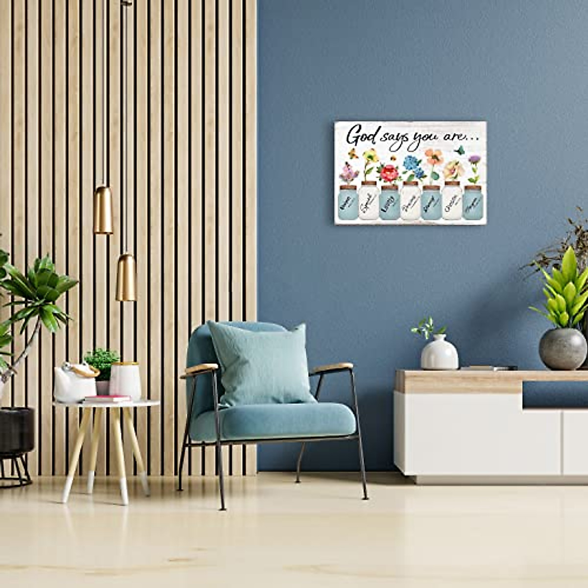 Inspirational Floral Canvas Wall Art: God Says You Are Positive Quotes Wall Decor, Flowers in Mason Jar Picture Motivational Bible Verse Poster for Women Bedroom Home Decoration 10" x 15"