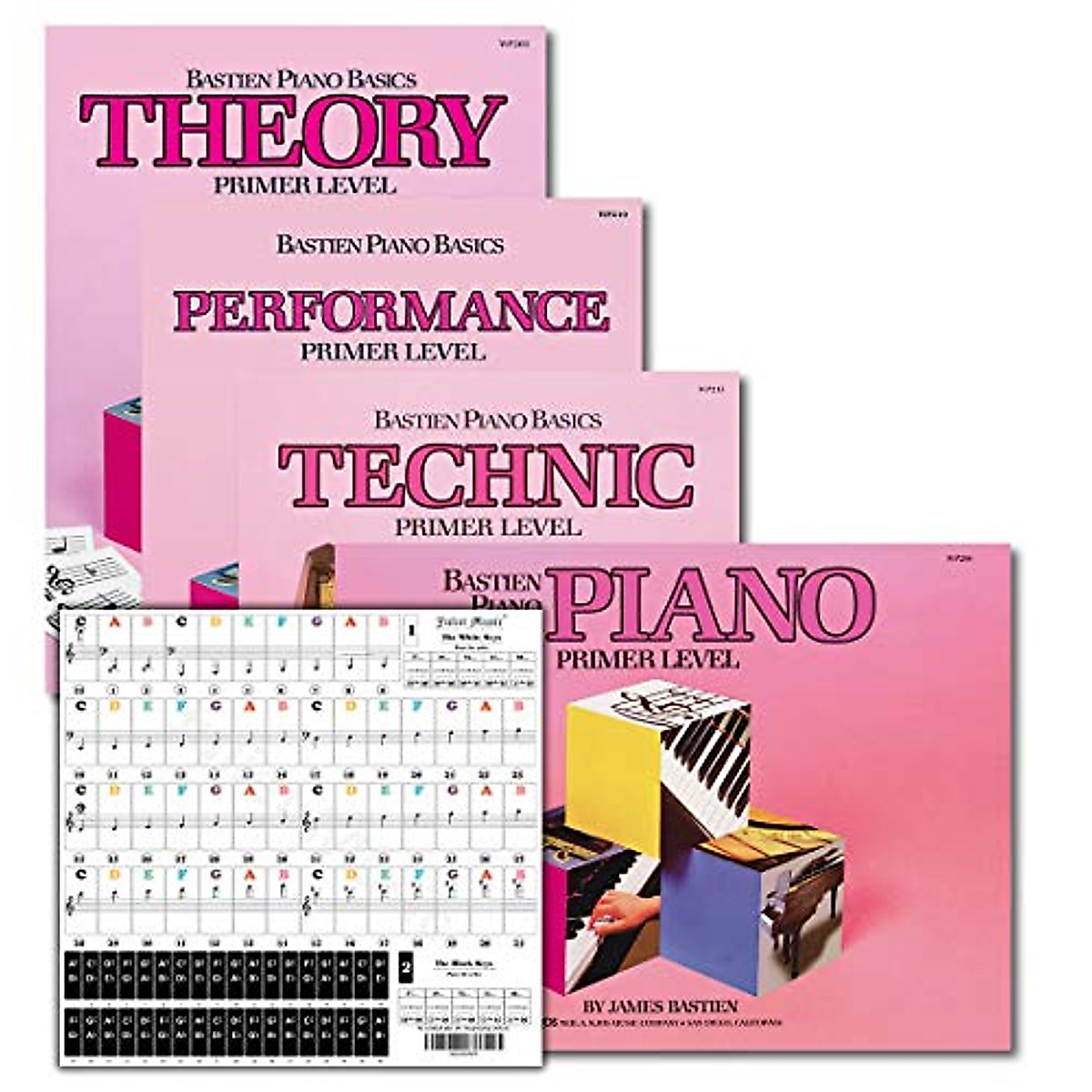 Bastien Piano Basics Primer Level Learning Set by Bastien - Lesson, Theory, Performance, Technique & Artistry Books & Juliet Music Piano Keys 88/61/54/49 Full Set Removable Sticker