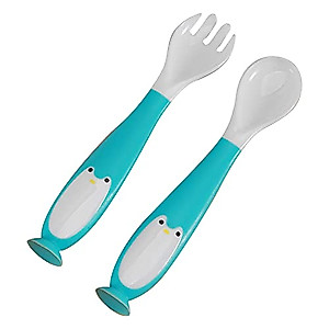 Jenbode Baby Fork and Spoon Set with Carry Case Baby Training Utensils Self Feeding Toddler Silverware Silicone and Stainless Steel Kids and Toddler Utensil Set