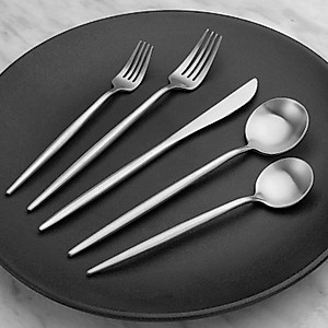 Bettlife Matte Silver Silverware Set, Stainless Steel Satin Finish, Flatware Cutlery Set for 4, 20-Piece Spoons and Forks Kitchen Utensil Set, Dishwasher Safe (Matte Silver, 20 P)