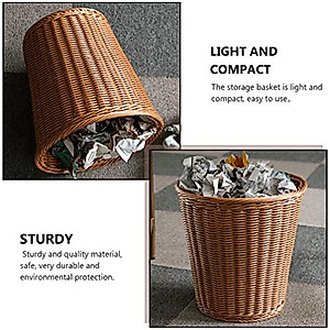 USHOBE Round Wicker Rattan Waste Basket, False Rattan Woven Trash Bin, Woven No Lid Wastebasket, Rattan Woven Storage Baskets for Bedroom Office 29 * 29cm (Imitated Rattan Style)