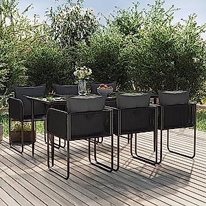WFAUIBR Dining Set 7 Piece Patio， Patio Furniture Set ，Lawn Chairs Set ，The Patio Set is Perfect for a Small Backyard or Balcony, and Serves as a Relaxing Place to Enjoy time Outdoors，Black/B