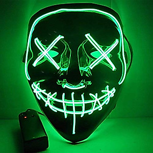 Qhome LED Light up Purge Mask for Festival Cosplay Halloween Costume Green