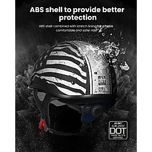 ILM Half Helmet Motorcycle Open Face Sun Visor Quick Release Buckle DOT Approved Cycling Motocross Suits Men Women 205V (L, Patriotic Flag)