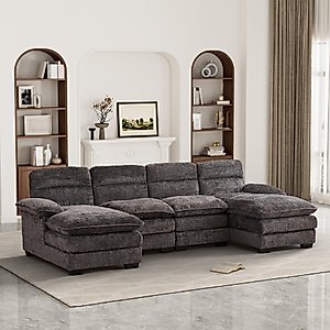 OUYESSIR U Shape Sectional Sofa Comfy Cloud Couch for Living Room, Modern Chenille Upholstery Sofa Sleeper Deep Couches with Double Chaise (Grey)