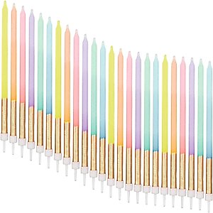 BLUE PANDA - Pastel Ombre Long Thin Birthday Cake Candles in Holders (5 in., 24 Pack)