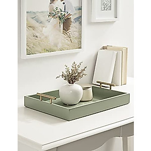 Kate and Laurel Lipton Decorative Modern Rectangular Tray, 16.5 x 12.25, Sage Green with Gold Handles, Chic Serving Tray for Storage, Organization, and Display
