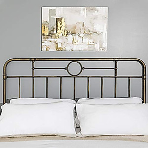 Walker Edison Vintage Antique Metal Iron Pipe King Size Bed Headboard Footboard Bed Frame Bedroom, King, Bronze
