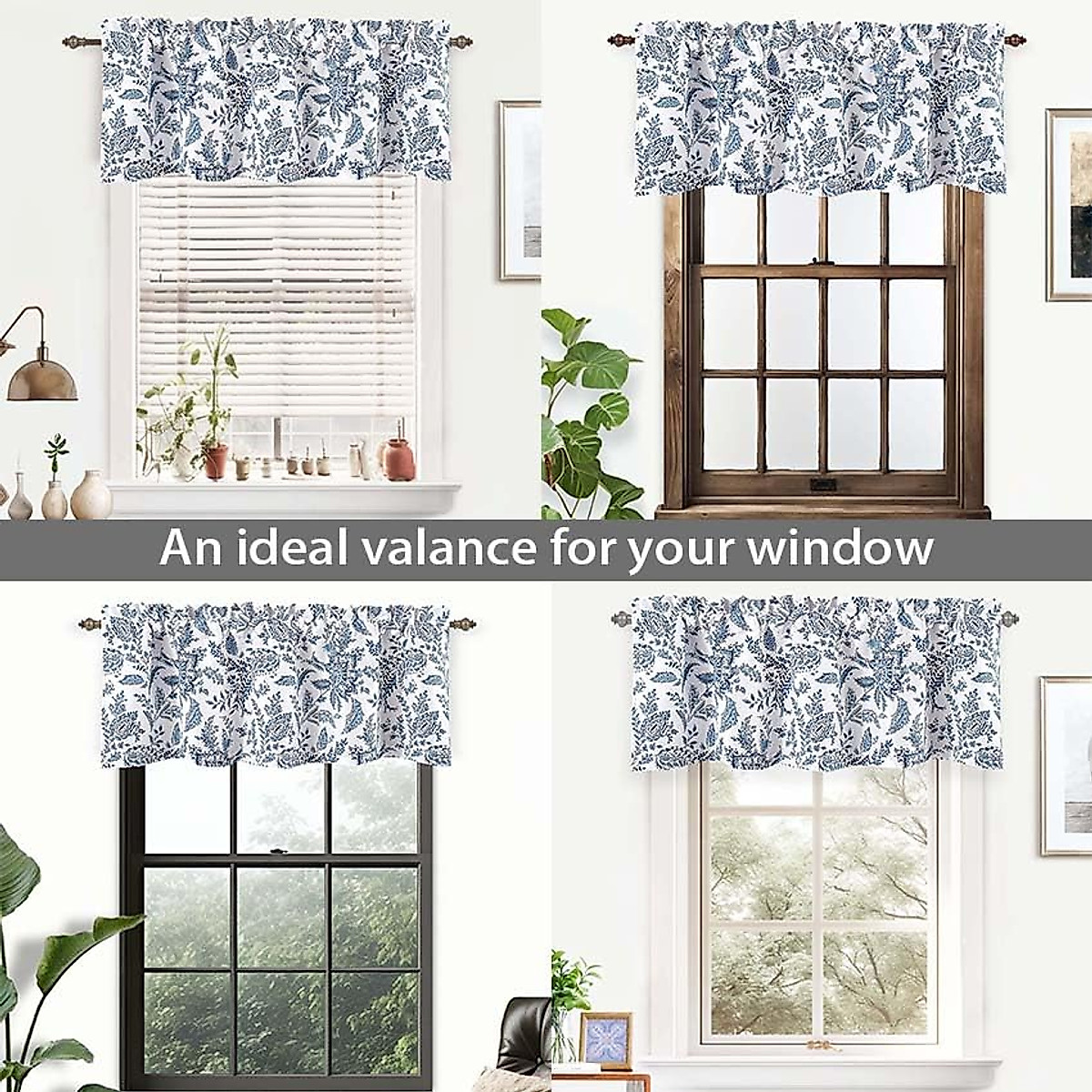 DriftAway Isla Paisley Floral Pattern Blackout Thermal Insulated Window Curtain Valance Rod Pocket 52 Inch by 18 Inch Plus 2 Inch Header Navy