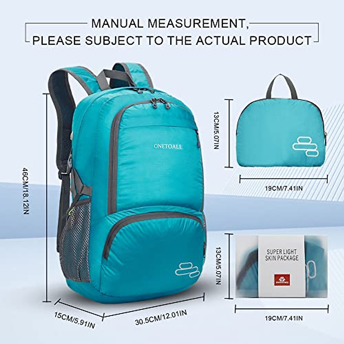 ONETOALL 30L Packable Backpack, Lightweight Hiking Backpacks, Foldable Water Resistant Travel Hiking Camping Daypack Backpack