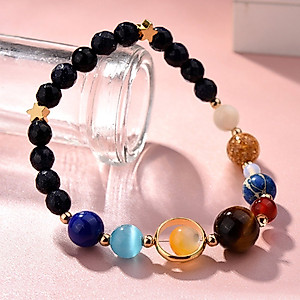 MENGLINA Women Stone Bead Charm Bracelet Universe Galaxy the Eight Planets Nine Planets in the Solar System Guardian Star Bracelets