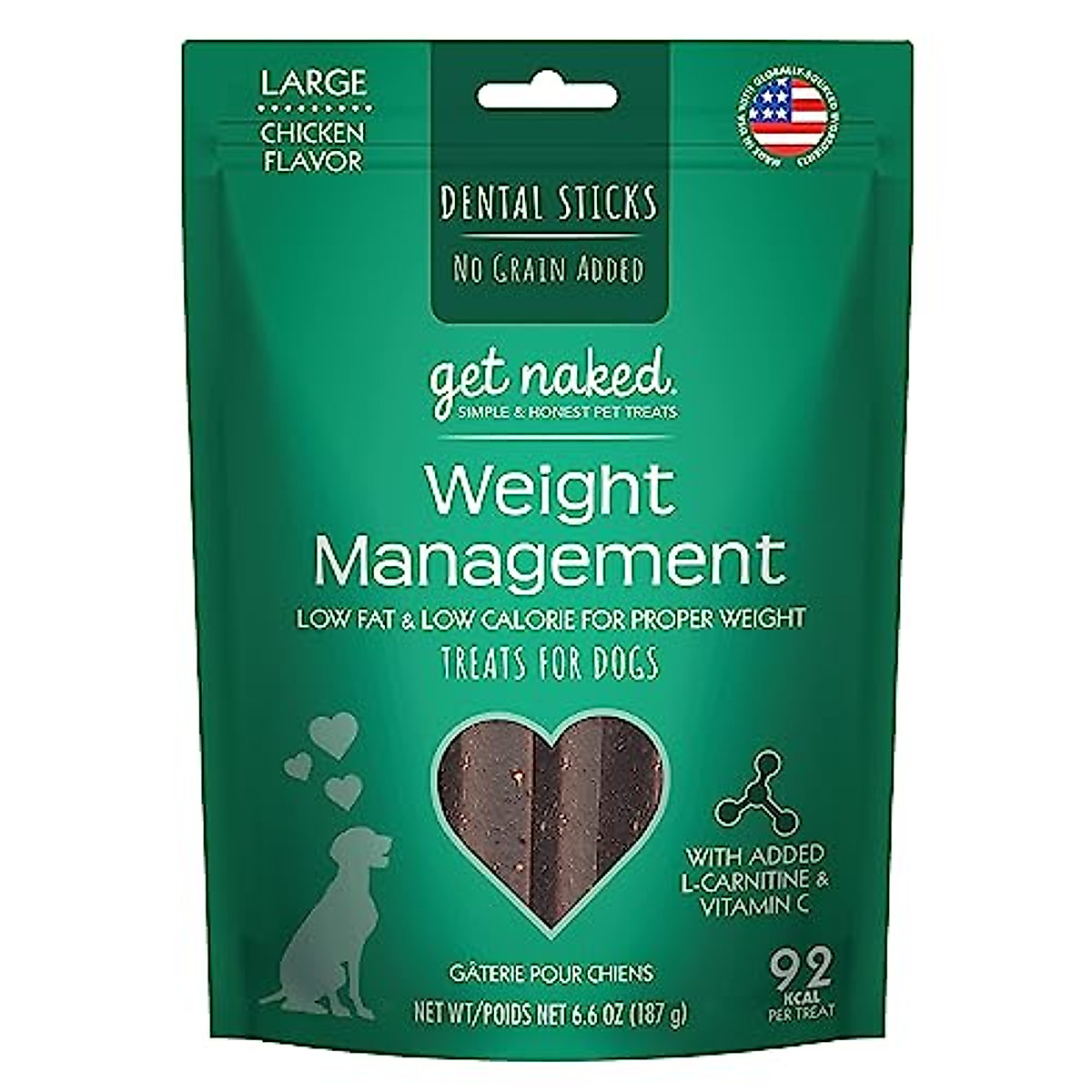Get Naked Grain Free 1 Pouch 6.6 Oz Weight Management Dental Chew Sticks, Large