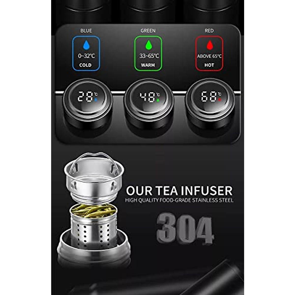 500ml Thermos Stainless Steel Double Wall Vacuum Flask Smart Water Bottle with LED Screen for Temp (White)