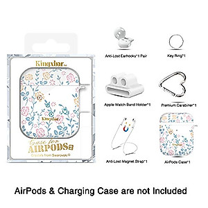 KINGXBAR Queenxbar Airpods Case Cover, Clear Hard PC Airpods Cover Sparkle Crystals with AirPods Strap/Ear Hook/Watch Band Holder/Heart-Shaped Carabiner for Airpods 1 & 2(Front LED Visible)