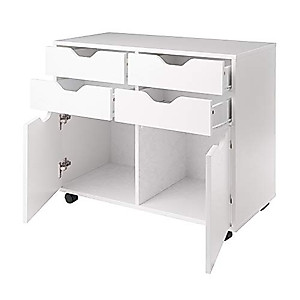 Winsome Halifax Storage Mobile Cabinets, 2 Doors, 4 Drawers, for Home Office, White