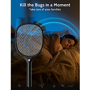YISSVIC Electric Fly Swatter Bug Zapper Racket Rechargeable Mosquito Killer LED Light for Indoor Home Office Backyard Patio Camping
