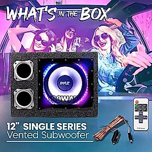 Pyle Single 12" Inch Vented Subwoofer Enclosure - 600 Watt Peak Power Car Audio Sub Woofer Speaker with Built-in Multi-Color LED Illuminating Ring Light & Remote Control
