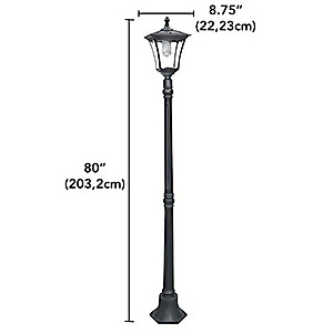 Sterno Home GL23716BK Outdoor Solar LED Street Light, for Patio, Post Light, Garden, 80” High, 1-Pack, Black