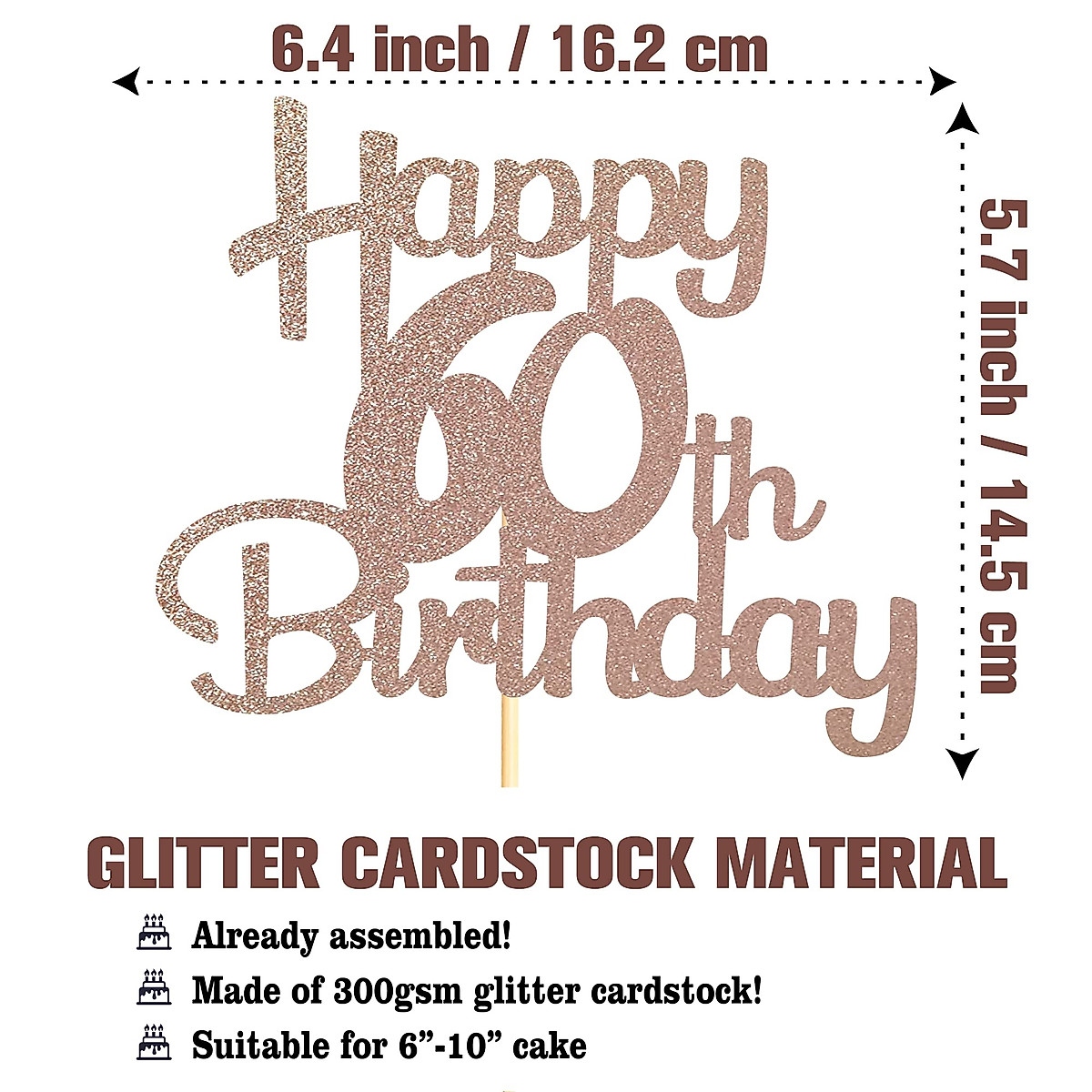 Sotpot Happy 60th Birthday Cake Topper Rose Gold Glitter 60th Cake Toppers 60 Birthday Cake Decorations Cheers to 60 Fabulous Party Cake Picks - 1 Pack