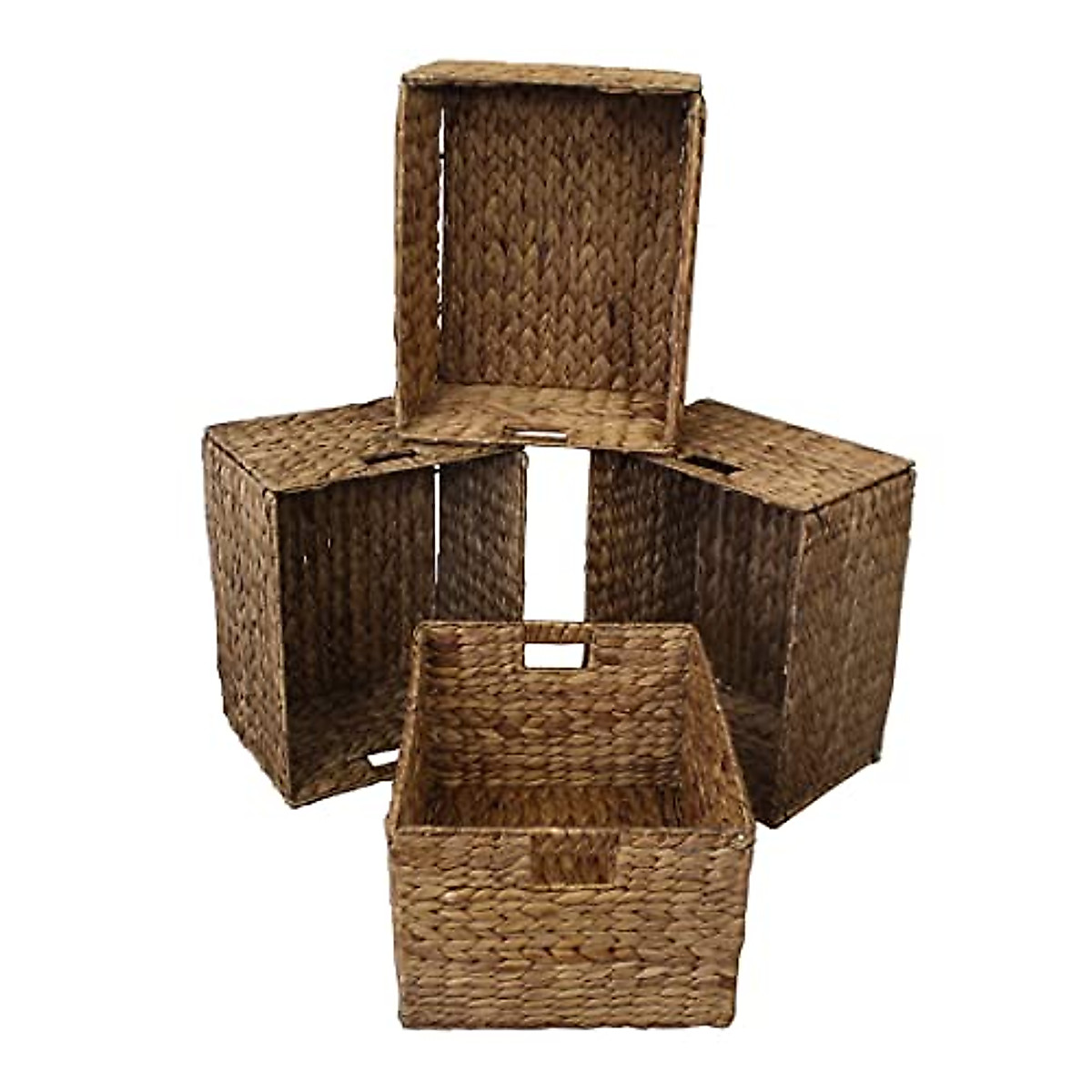 eHemco Rectangular Water Hyacinth Wicker Storage Baskets with Iron Wire Frame, Natural, Set of 4