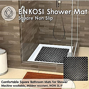 ENKOSI Large Square Non Slip Shower Mat | 27 x 27-inch Shower Mats for Showers Anti Slip - Square Shower Stall Mat for Bathroom Shower Floors | Secure Suction Cups and Drain Holes (Grey)