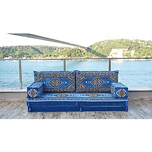 Blue Turkish Floor Seating, Meditation Reading Sofa, Arabic Majlis, Oriental Floor Cushion, Sectional Sofa, Tradional Design Arabic Sofa, Sofa Bed