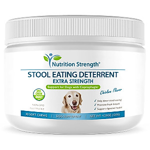 Nutrition Strength Coprophagia Stool Eating Deterrent for Dogs + Breath Aid, Extra Strength to Deter Dog Poop Eating, Probiotics & Digestive Enzymes for Gut Health & Immune Support, 30 Soft Chews